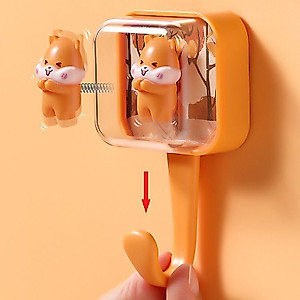 Gautsa Cute Adhesive Hooks, Animal Bounce, Spring Shaking Duck Polar Bear Squirrel, No Nails, Waterproof, for Key Purse Robe Towel, Creative Individual Hook Set of 3 (3 Pack)