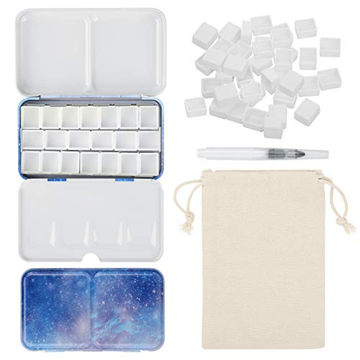 PEVART Empty Watercolor Palette, Metal Empty Watercolor Tin Palette Paint Case with Fold Out Palette with 50 Empty Half Pans for DIY Painting Tray Palette Kit, Travel Palette and Plein Air Painting