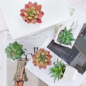 FUNARTY 5pcs Artificial Succulent Plants in White Ceramic Pots, Fake Small Fake Plants, Faux Mini Succulents Plants Indoor for Desk Living Room Bedroom Windowsills Office Home Decoration