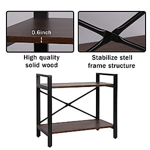 YSSOA 2 Tier Shelf, Industrial Rustic, Vintage Storage Rack, 23.6”x12.6”x21.6”, Cozy Double Layer Wooden Shelf, Rustic Brown