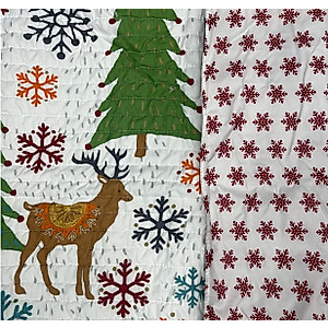 Levtex Home Merry & Bright Collecion - Tinsel Quilt Set - King/Cal King Holiday Quilt 106x92 and Two King Pillow Shams 20x36 - Folk Christmas Reindeer - Reversible