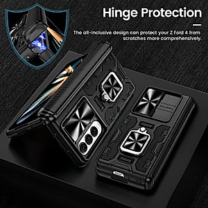 VEGO for Galaxy Z Fold 4 Case with Belt Clip Holster, 360°Ring Magnetic Kickstand & Camera Cover & Front Screen Protector, Hinge Protection Shockproof Armor Case for Samsung Z Fold 4 - Midnight Black