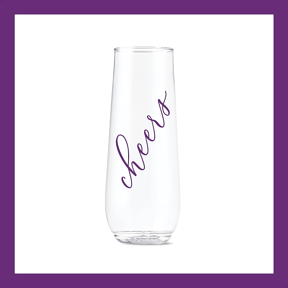 TOSSWARE POP 9oz Flute Classic Cheers Series - Color, SET OF 6, Premium Quality, Recyclable, Unbreakable & Crystal Clear Plastic Printed Champagne Glasses