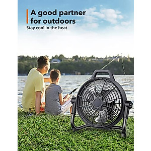 Outdoor Fans for Patios Waterproof, Rechargeable Fan 15750mAh Battery Industrial Fans 1700 CFM Airflow, Stepless Speed Black