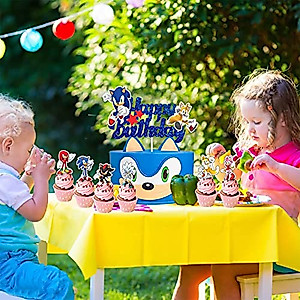 Sonic Happy Birthday Cake Toppers, Hedgehog Birthday Party Cake Decorations Supplies for Boys, Kids, 13pcs