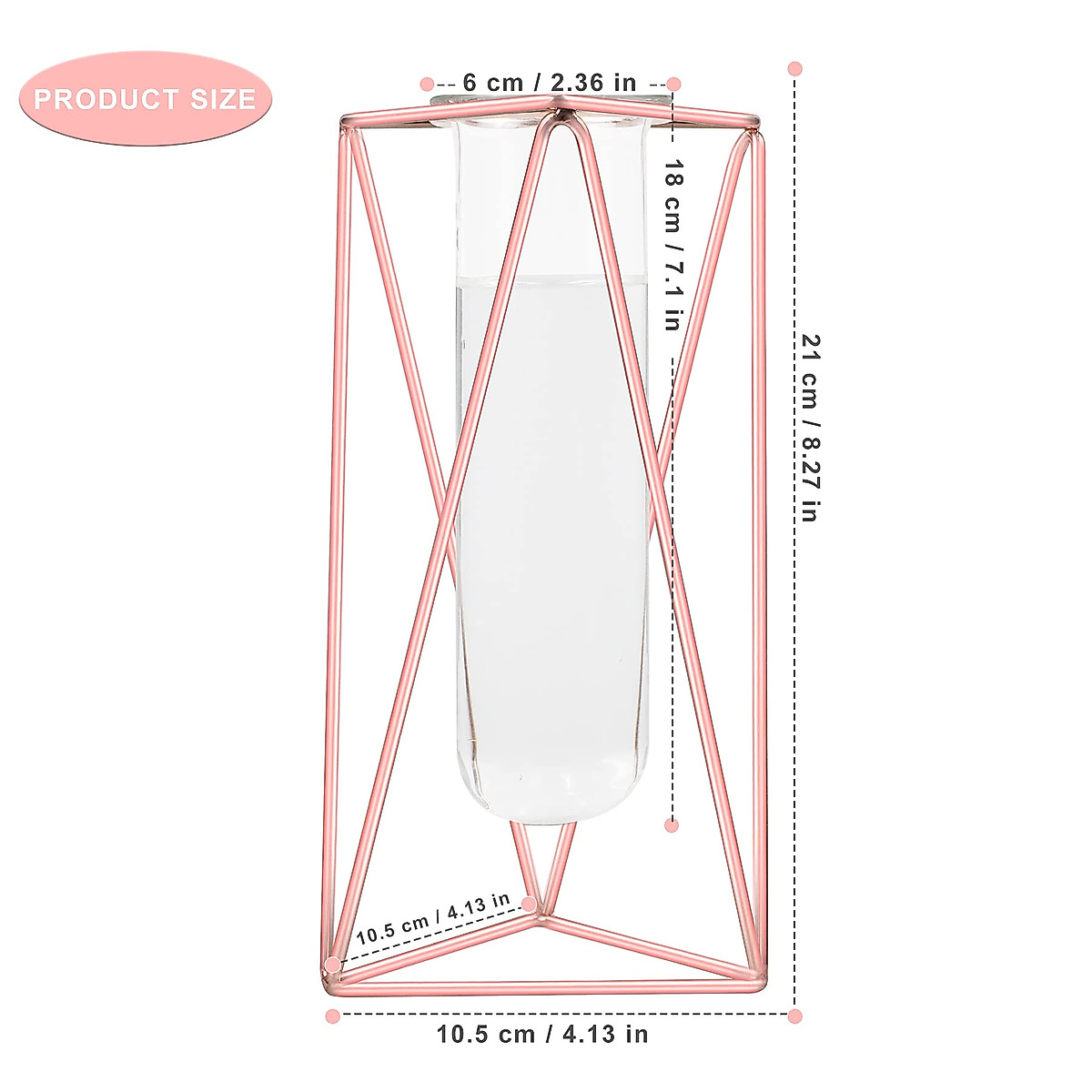 Test Tube Vases for Flowers, Glass vase with Metal Stand, Hydroponics Clear Planter Metal Glass Vase Hinged Art Vase Plant Holder Flower Vase for Modern Home Office Garden Wedding Decor(Rose Gold)