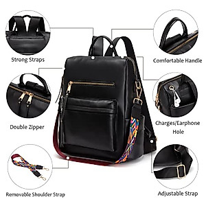 PINCNEL Backpack Purse for Women PU Leather Backpack Travel Bag Ladies Shoulder Bag Fashion Satchel, with Wallet(Black)