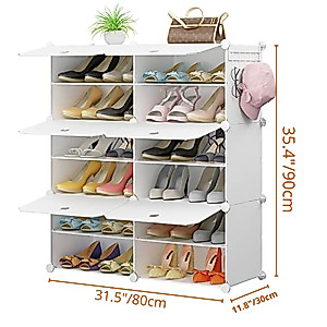 KOUSI Portable Shoe Rack Organizer 24 Pairs Tower Shelf Storage Cabinet Stand Expandable for Heels, Boots, Slippers, 6 Tier White
