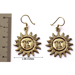 Bronze Bohemian Hippie Boho Sun Drop Dangle Earrings Fish Hook Charm Vintage Thailand Made Jewelry