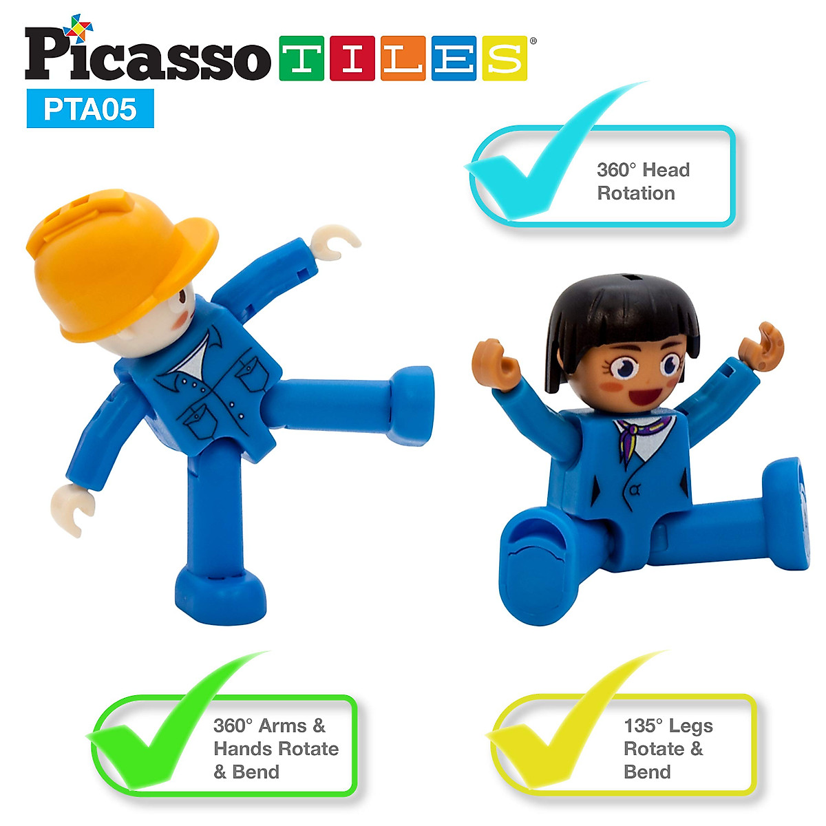 PicassoTiles Magnetic Figures 5 Piece Vehicle and Action Figure Set Including School Bus, Car, Truck and 2 Drivers Magnet Expansion Pack Toddler Toy Kit Pretend Playset for Construction Building Block