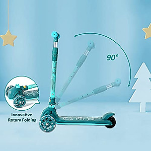 Kick Scooter for Kids, Wheel with Brake, Adjustable Height Handlebar, Foldable, Lightweight, Aged 3-10, Wide Standing Board, and up to 110LBS, Green