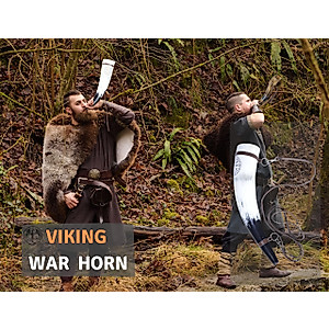 OldEmperor Viking War Blowing Horn| 12 Inch Genuine Ox Battle Trumpet with Leather Strap-Hand Engraved| Easy and Clear Sound| Viking Gift for Men and Women