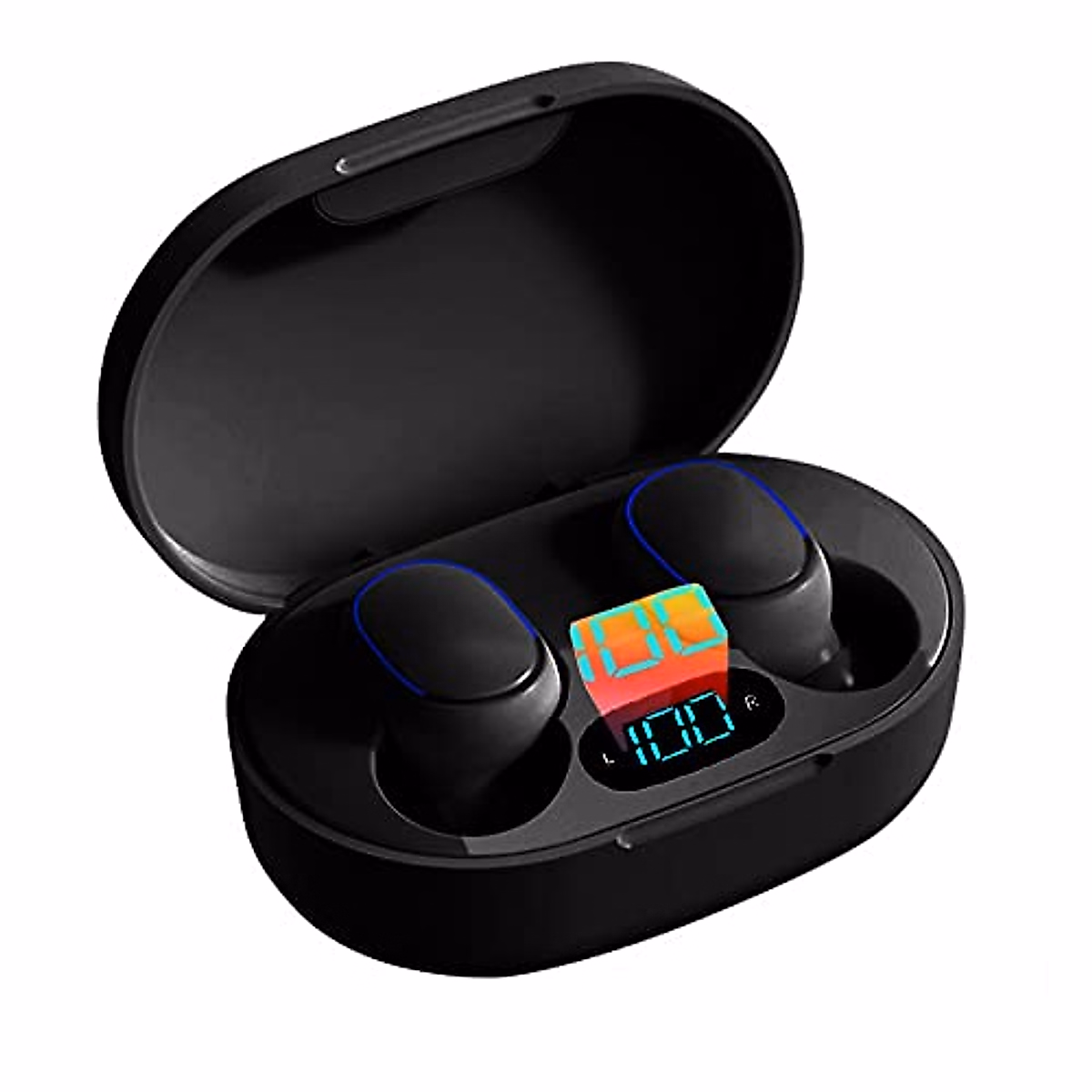 eDealz Fully Wireless Bluetooth 5.0 Rechargeable iPX4 Water & Sweat Proof Earbud Headphones w Microphone, Touch Controls, Smart LCD Charging Case, 3D Stereo Bass and Noise Cancelling (Black)