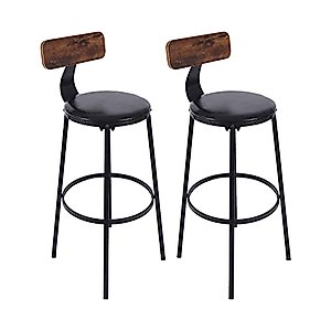 ALAPUR Rustic Bar Stools Set of 2 with Back and Footrest,Industrial Counter Height Bar Stools for Dining Room Kitchen Farmhouse,Black(20.5" D x 20.5" W x 39.4" H)