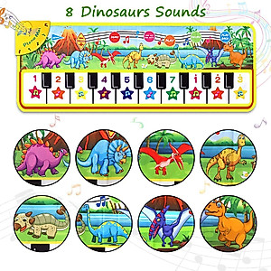 M SANMERSEN Piano Mat for Kids, 43” x 14” Floor Piano Keyboard Mat Carpet Touch Playmat with 10 Demo Songs/ 8 Dinosaur Sounds, Musical Mat Toys Gift for 1 2 3 4 5 Years Old Baby Boys Girls