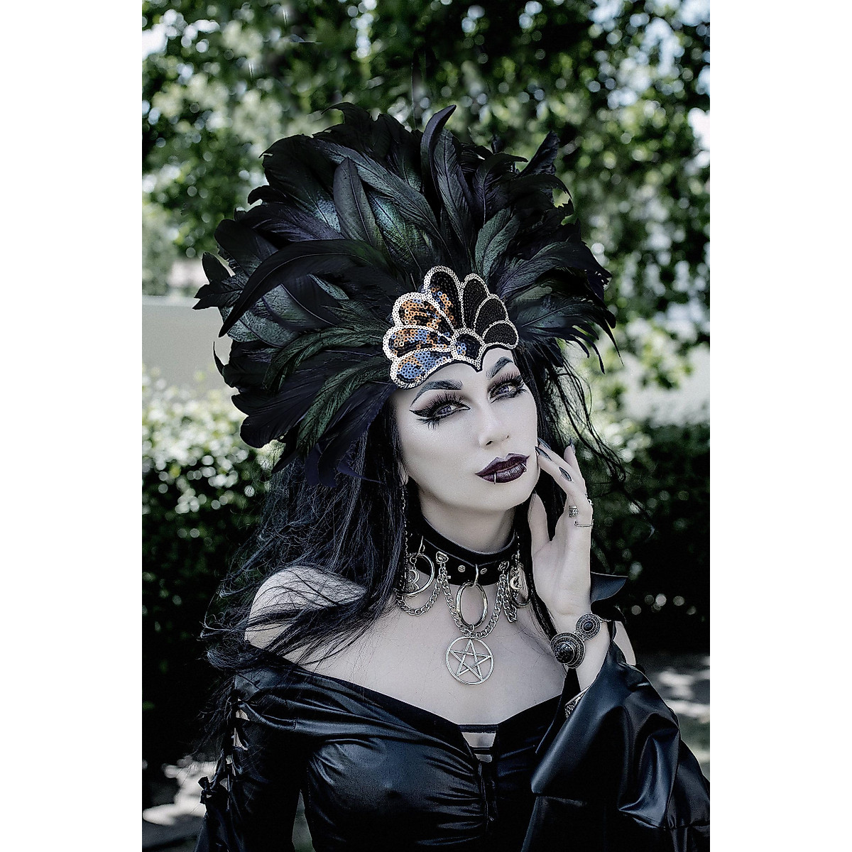 JEGERMIG Black Feather Sequin Headwear Carnival Headpiece Showgirl Cosplay Accessories for Women