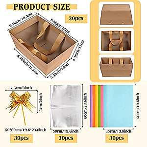 30 Pieces Baskets with Handle for Gifts Empty with Cellophane Basket Bags Tissue Paper Bows Ribbons Bulk Empty Gift Basket with Handles for Graduation Birthday Party Wedding Holiday