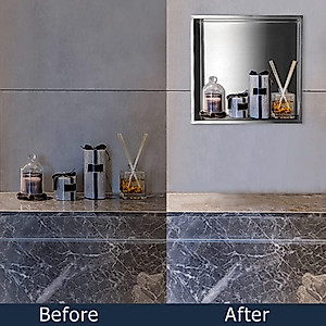 Supllueer Shower Niche Stainless Steel Storage Rack 12" x 12", Schluter Niche, Nickel Wall-Inserted Niche Recessed, Recessed Shower Shelf Modern and Elegant Soap Niche for Bathroom