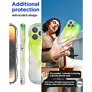 AICase iPhone 14 Pro Max Case Curly Wave Frame Cute Design with Full Camera Lens Protection,Aesthetic Kawaii Slim TPU Bumper Luxury Plated Shockproof Protective Transparent for Women Girls Men_4