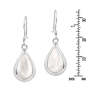 AeraVida Elegant Teardrop White Mother of Pearl Inlay Sterling Silver Dangle Earrings