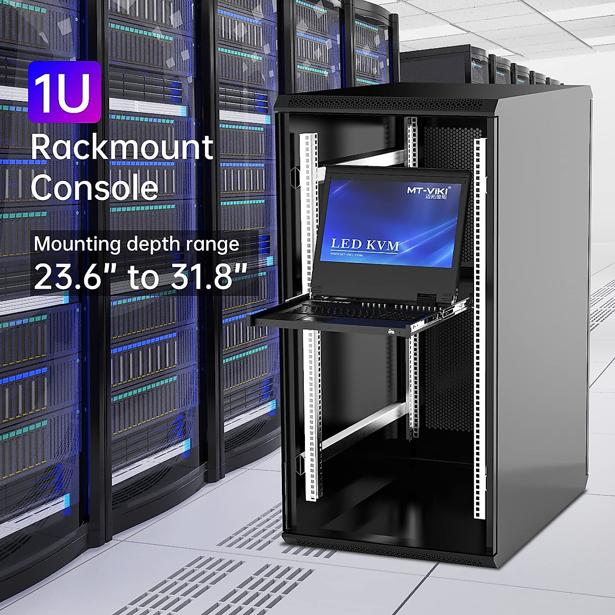MT-VIKI® Rack Mount KVM HDMI w/ 17.3'' LCD Monitor, 1080P 8 Port LCD KVM Console Integrated Touch-pad++Monitor+Keyboard+8 KVM Cables, Support OSD/Hotkey, Fit 1U 19'' Rack
