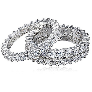 Amazon Essentials Sterling Silver Cubic Zirconia All-Around Band Stacking Ring Set (Set of 3), Size 6.5 (previously Amazon Collection)