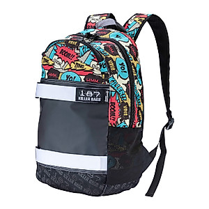 187 KILLER PADS Standard Issue Backpack with Skateboard Straps, Comic