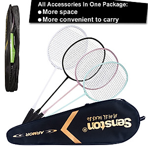 Senston Badminton Racket, Lightweight Badminton Rackets Set with 6 Nylon Shuttlecocks for Outdoor, Backyards, Gym, Pack of 4