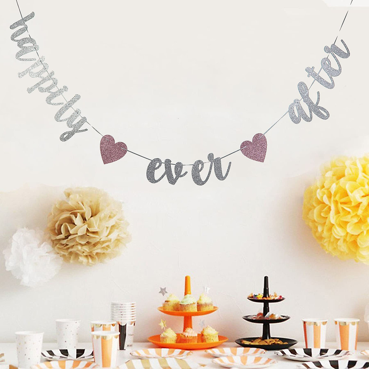 zxyxka Happily Ever After Banner, Engaged Bunting Banner-Wedding Anniversary, Bridal Shower Party Decoration Supplies Photo Props(Silver)