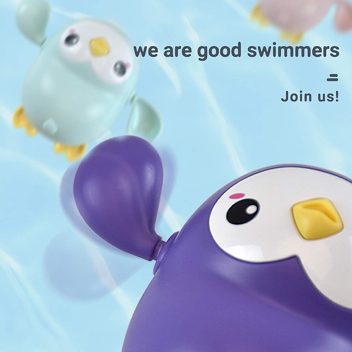 Baby Bath Toys, Wind up Penguin Bathtub Toys, Toddlers Swimming Floating Playing Set in Bathroom Beach Pool, Colourful Water Playset Gifts for Boys and Girls (4 Packs)