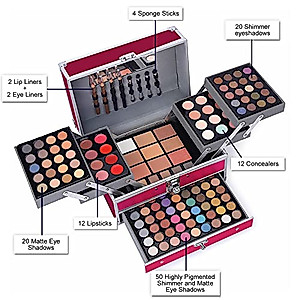 132 Color All In One Makeup Kit,Professional Makeup Case,Makeup Set for Teen Girls,Makeup Palette,Multicolor Eyeshadow Kit (Pink)