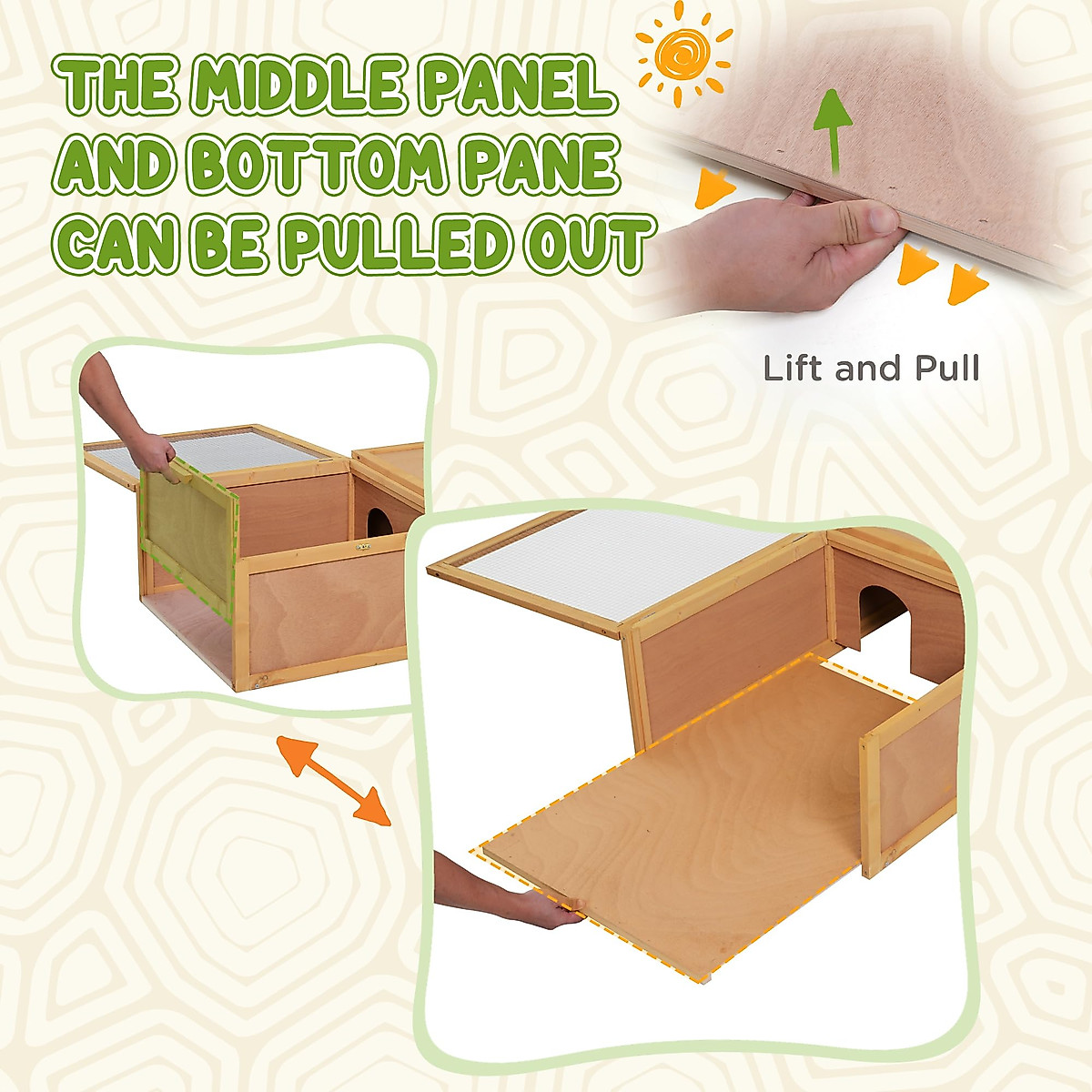 PawHut 37" Wooden Tortoise House Turtle Terrarium/Small Reptile Enclosure with Two Room Design, Natural