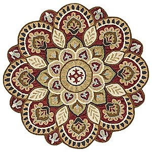 Safavieh Novelty Collection 5' Round Red/Taupe NOV604Q Handmade Boho Floral Premium Wool Area Rug