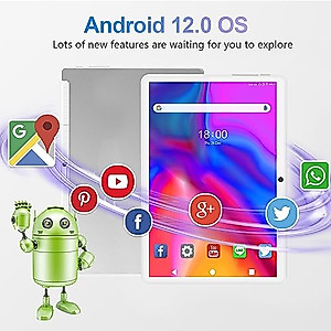 Tablet 10.1 inch Android 12 Tablet 2023 Latest Update Octa-Core Processor with 64GB Storage, Dual 13MP+5MP Camera, WiFi, Bluetooth, GPS, 512GB Expand Support, IPS Full HD Display (Silver)