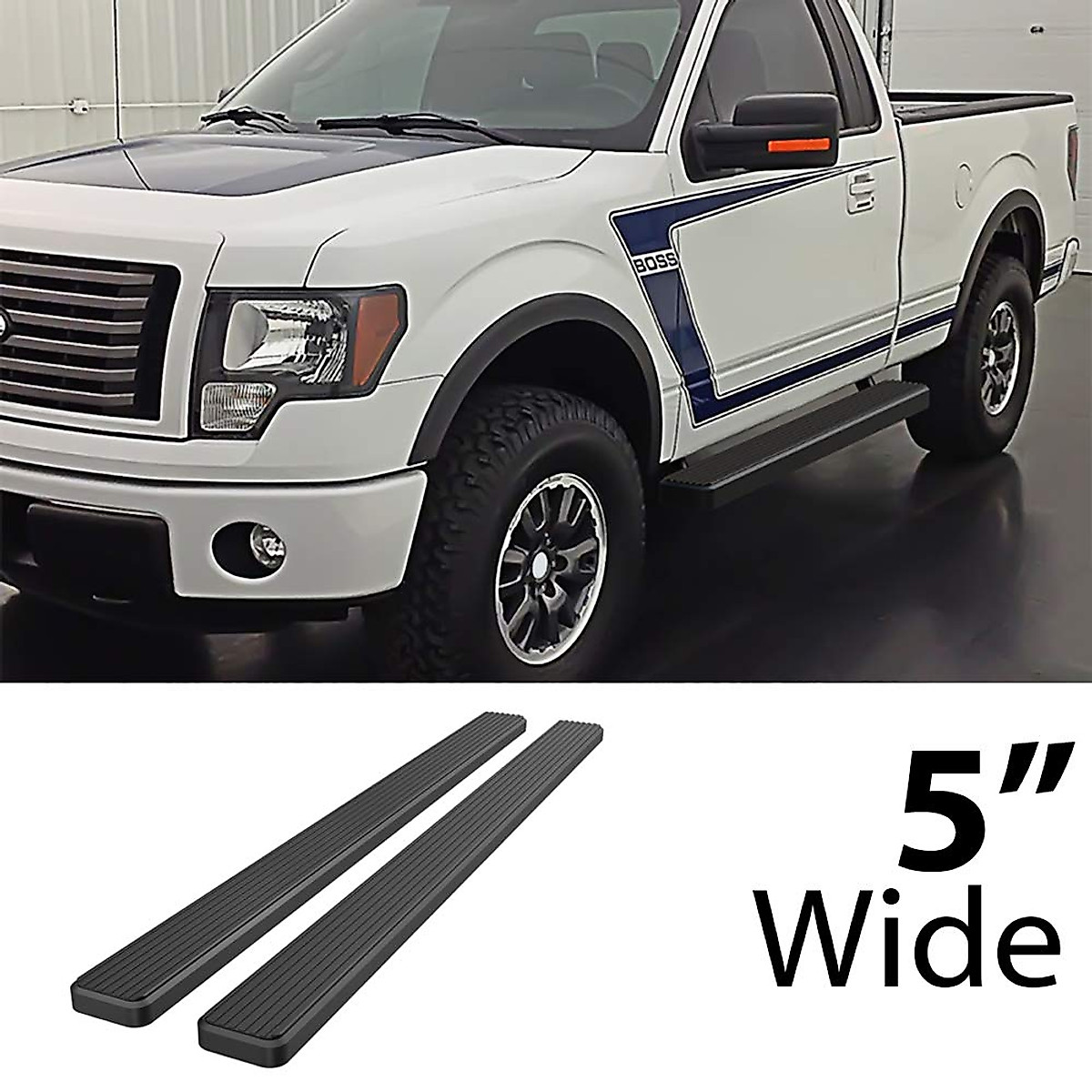 APS Running Boards (Nerf Bars Side Steps Step Bars) Compatible with Ford F150 2009-2014 Regular Cab (Stainless Steel Black Powder Coated 5 inches)