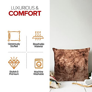 Cheer Collection Faux Fur Throw Pillow Set of 2 for Couch, Beds, Bedroom and Living Room - Ultra Soft and Cozy, Elegant Home Decor, Stylish Accent Pillows - 18" x 18", Brown & White