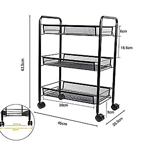 ATAAY Storage Trolley Rolling Metal Trolley Storage Trolley Kitchen Trolley Trolley Vegetable Rack Kitchen/Black