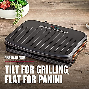 George Foreman 5-Serving Classic Plate Electric Indoor Grill and Panini Press, Space Saving Design, Black