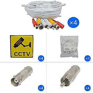 4 x 60ft Security Camera BNC Cable,Video Audio with Power for CCTV Camera Installation,Pre-Made All in one Siamese coaxial Plug Ready