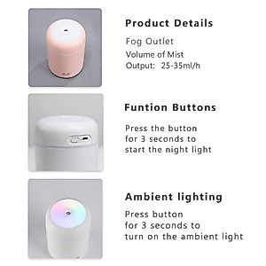 Cool Mist Humidifier, 300ml Mini Portable Humidifier with Multicolor LED Night Light, 2 Mist Mode and Auto Shut-Off, Personal Desktop Humidifier for Home Office Nursery, Super Quiet