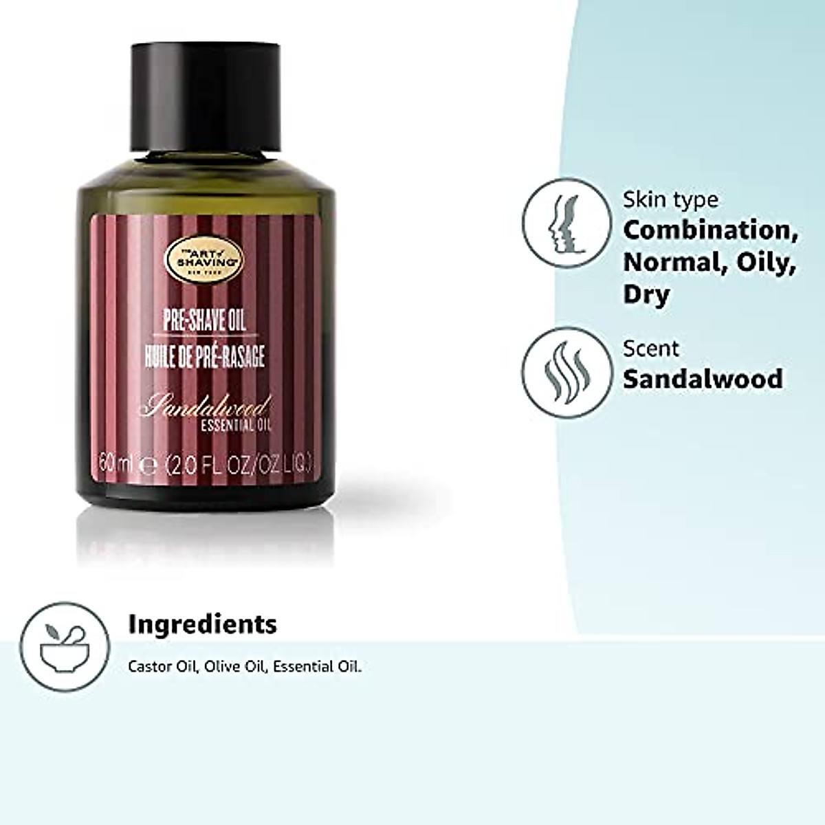 The Art of Shaving Pre Shave Beard Oil for Men, Protects Against Irritation and Razor Burn, Clinically Tested for Sensitive Skin, Sandalwood, 2 Fl Oz (Pack of 1)