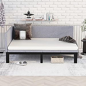 Eafurn Upholstered Full Daybed Frame with Cushion, Full Size Daybed with Slat Support, Sturdy Wooden Full Sofa Bed for Living Room Bedroom Dorm Guest Room, No Box Spring Needed