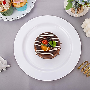 I00000 50Pcs White Plastic Dinner Plates 10.25 Inch, Premium Disposable Party Plates, Safe and Reusable, Heavy Duty Plastic Plates Perfect for Wedding & Party