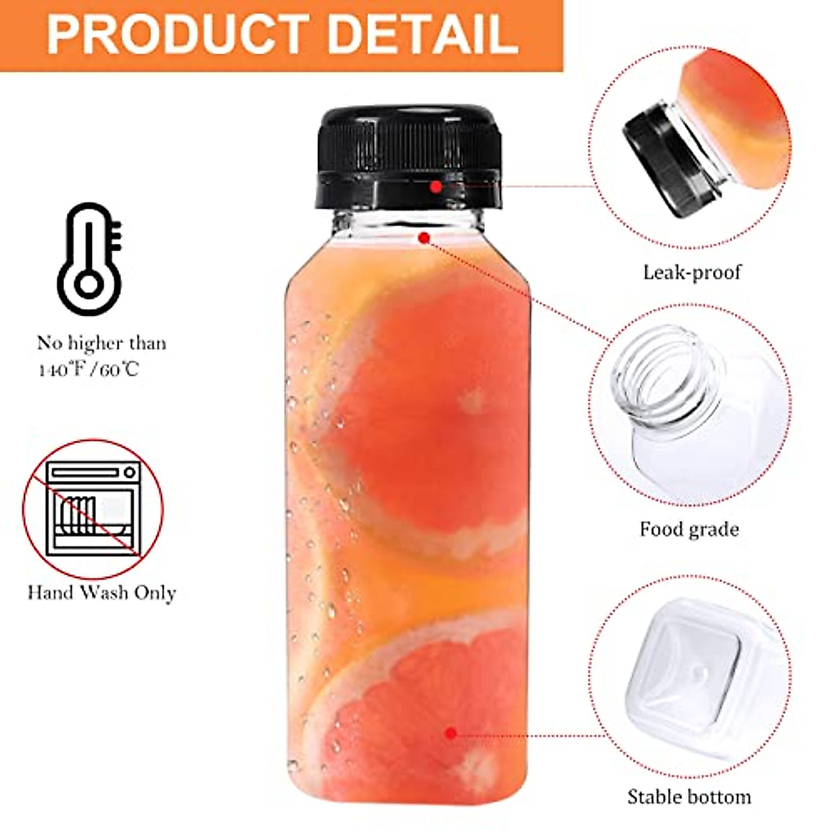 LOVLLE 12 Oz Plastic Bottles with Caps 12Pcs Juice Bottles Clear Reusable Containers Black Lid Plastic Smoothie Bottles Ideal for Juice Milk Homemade Beverages