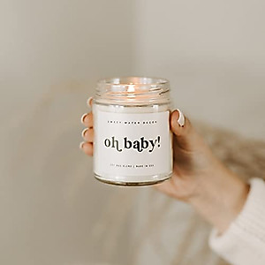 Sweet Water Decor, Oh Baby! Jasmine, Cream, and Wood Scented Soy Wax Candle for Home | 9oz Clear Jar on Beige Ecru Label, 40 Hour Burn Time, Made in the USA