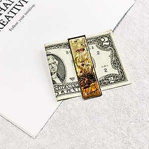 Mother of Pearl Money Clip Wallet Credit Card Slim Bussiness Card Stainless Steel Holder Noble Gift Collection (Poppy)