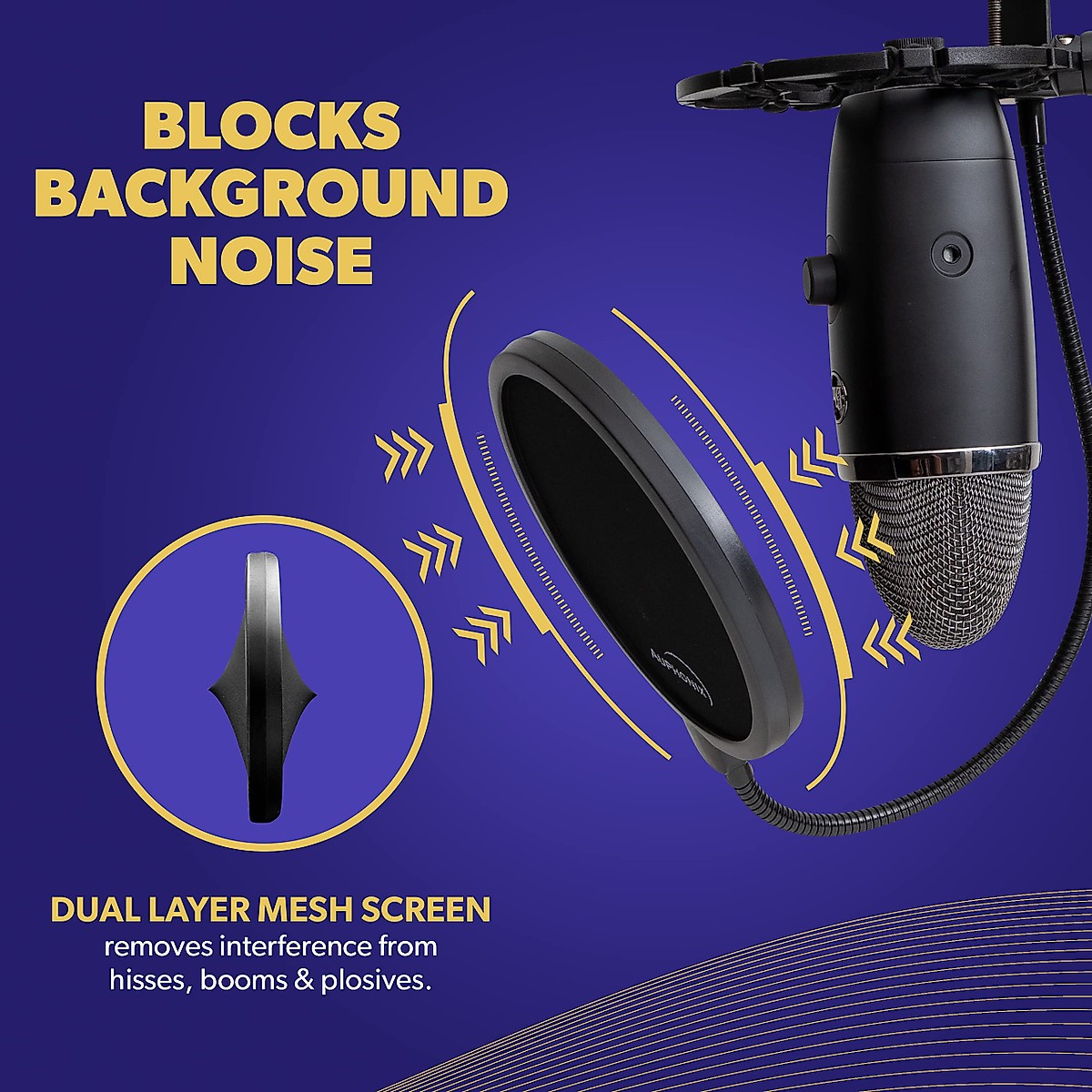 Auphonix Pop Filter Screen for Microphones - Gooseneck Clamps Compatible with Blue Yeti Microphone - Great Gift