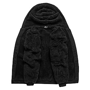 SCODI Hoodies for Men Heavyweight Fleece Sweatshirt - Full Zip Up Thick Sherpa Lined Hooded Sweatshirts Black Medium