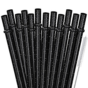 ALINK 12 Reusable Clear Straws + 12 Black Glitter Straws