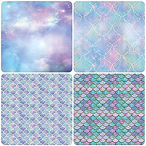 PlandRichW Birthday Wrapping Paper Folded for Girls Kids Baby Women Mermaid Scale Scallop Galaxy 4 Styles of Gift Wrapping Paper for Weddings Graduation Anniversaries 12 Sheets 20 X 29 Inch